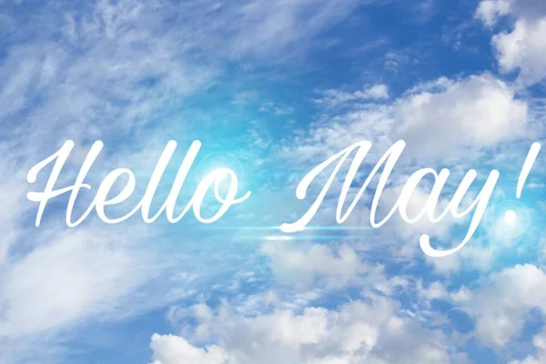 Banner hello may. hello may text on sky background. text against the ...