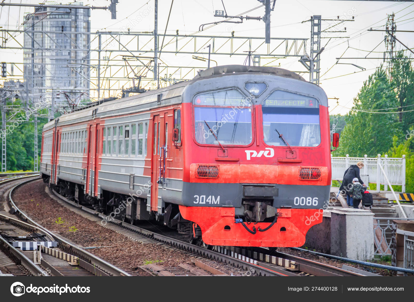 The train on the platform. Russian train. Public transport. Railway ...