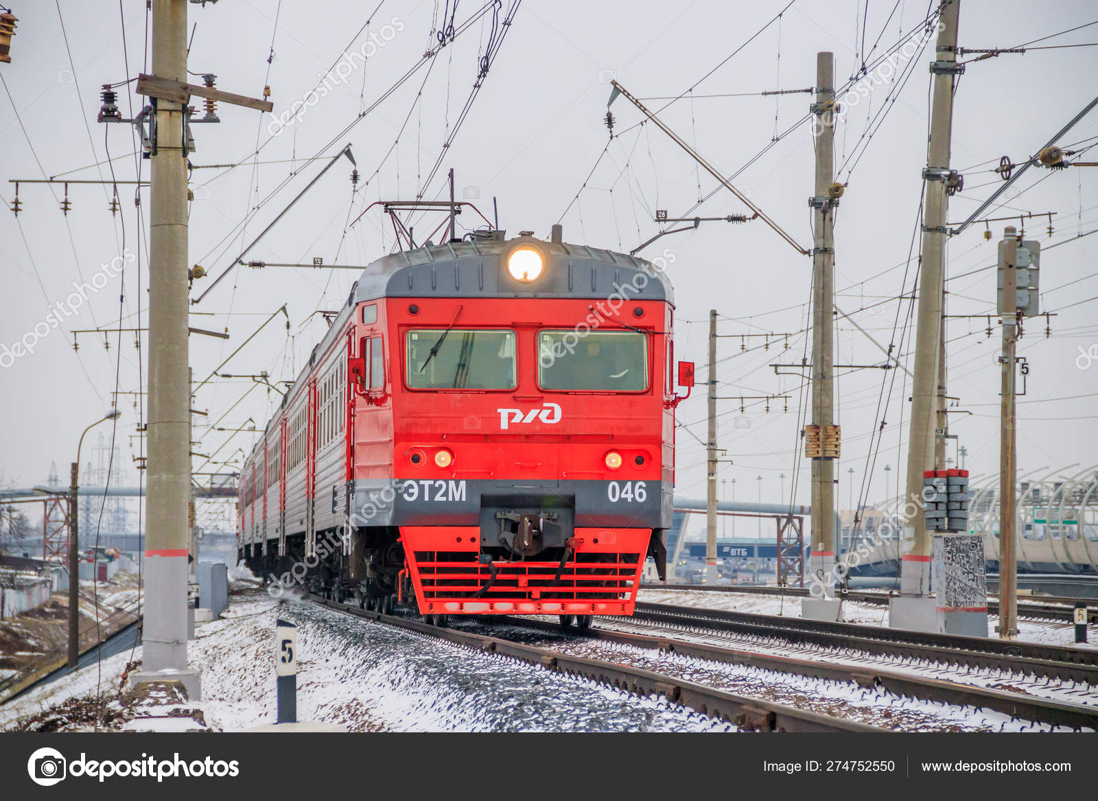 The train rides by rail. Russian train. Passenger transportation ...