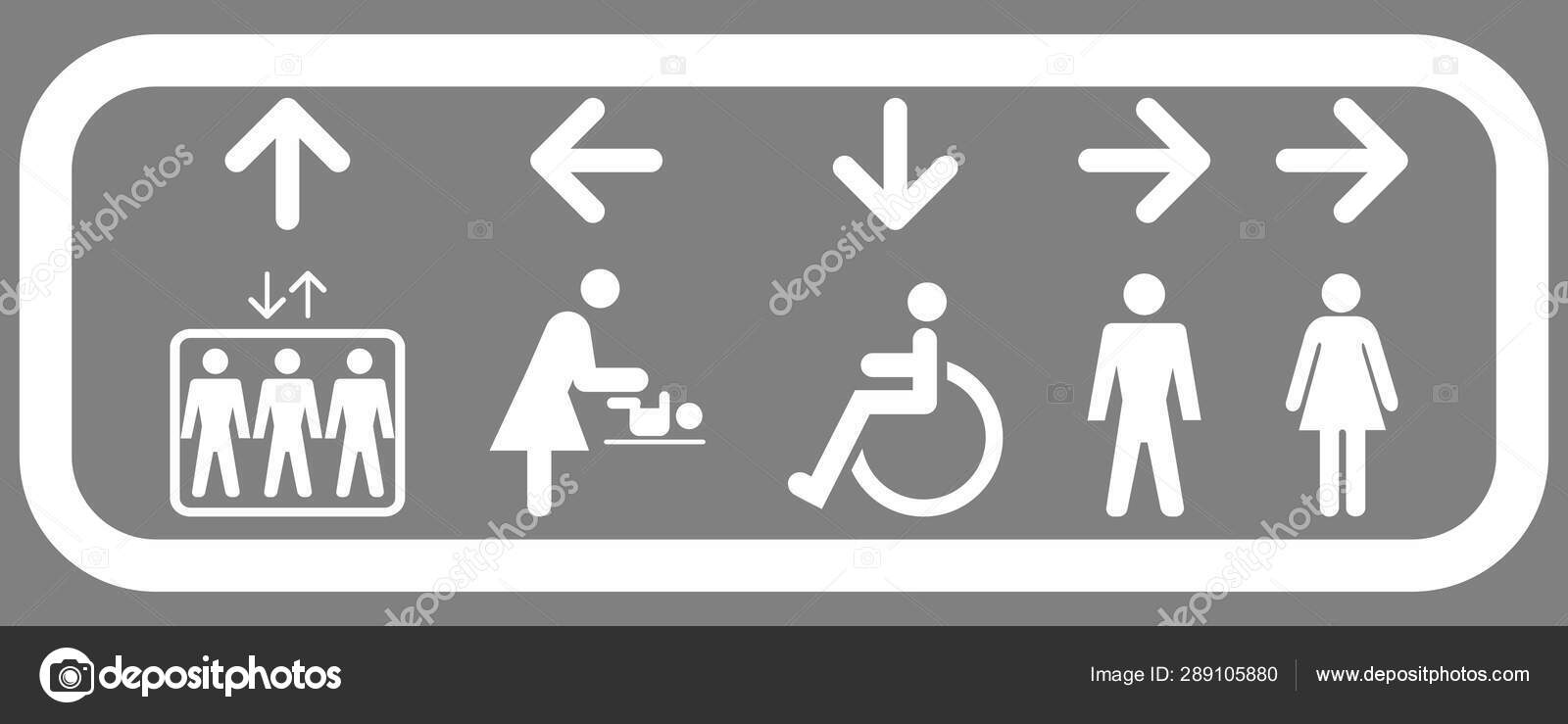 Interior Signage System Elevator Restrooms Ladies Men Disabled Diaper ...
