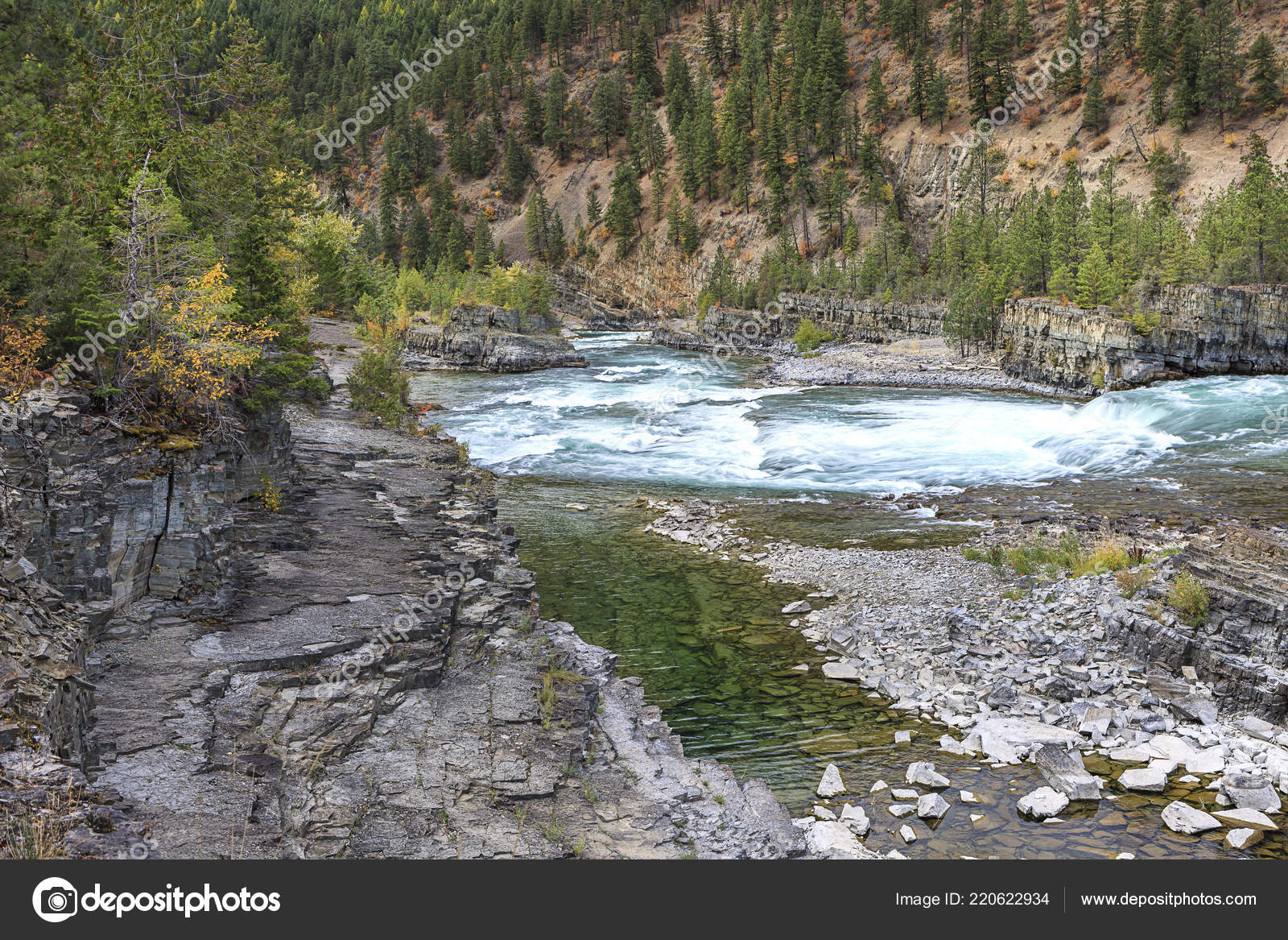 Looking Downstream Kootenai Falls Kooteani River Libby Montana — Stock Photo © gjohnstonphoto ...