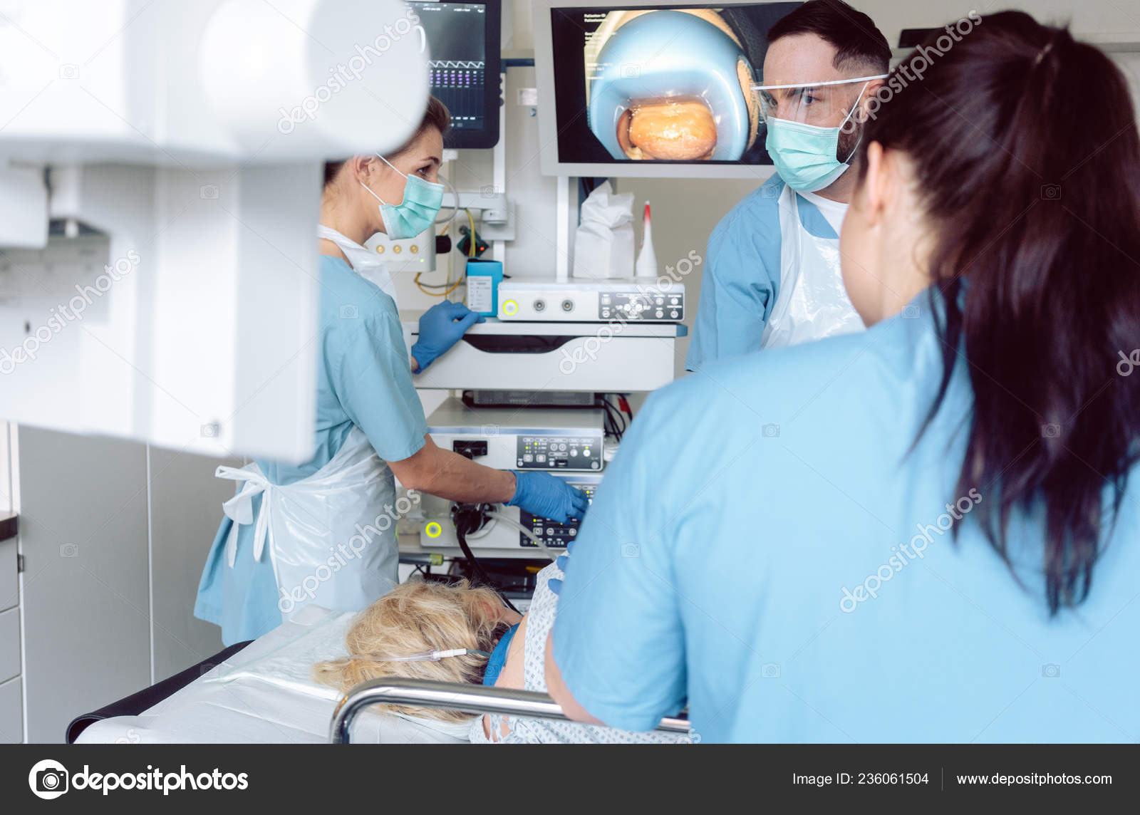 Team Doctors Hospital Endoscopy Examining Pictures Gastroscopy — Stock ...