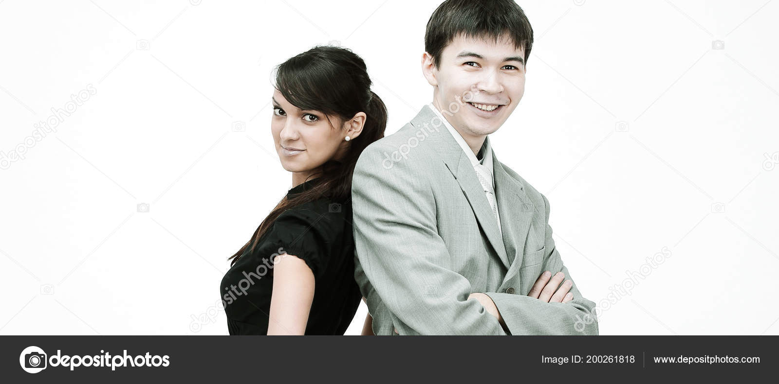 Two business partners on isolated white background — Stock Photo ...