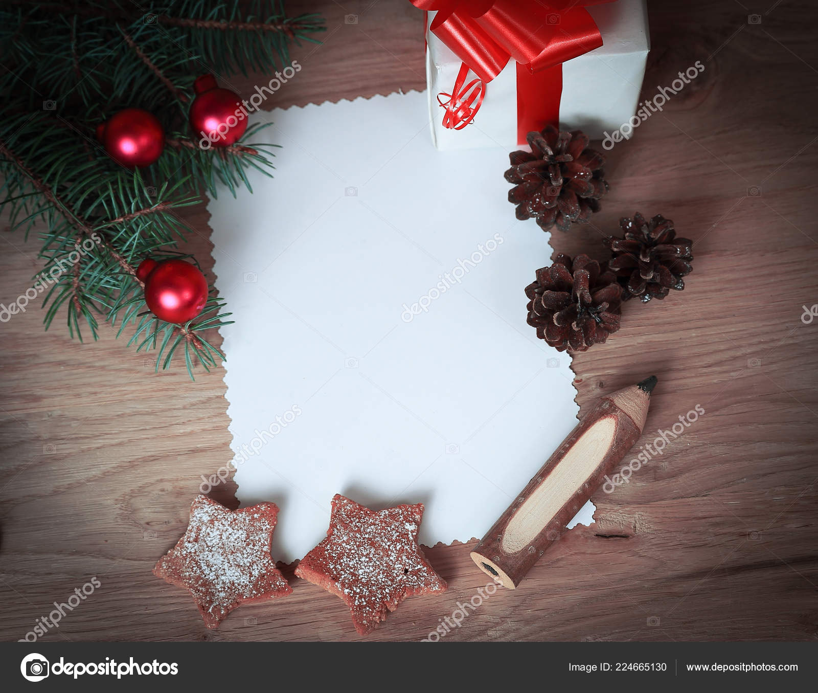 Blank Christmas card and a box with gift on Christmas background Stock ...