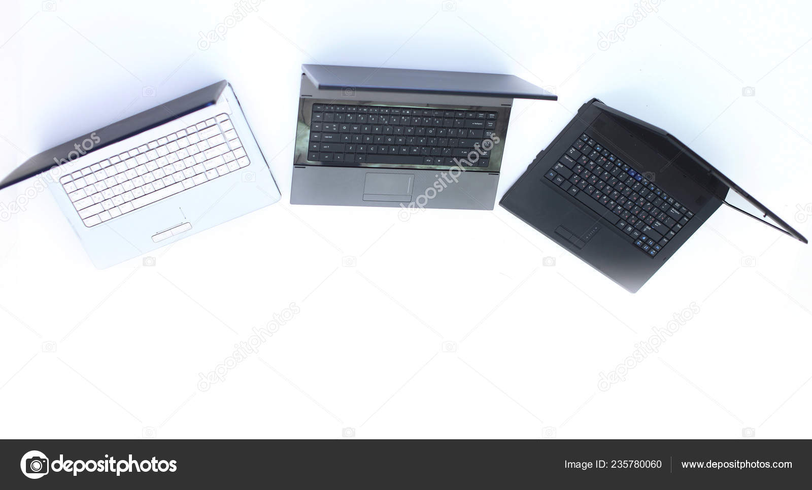View from the top.three laptops on the desktop — Stock Photo ...