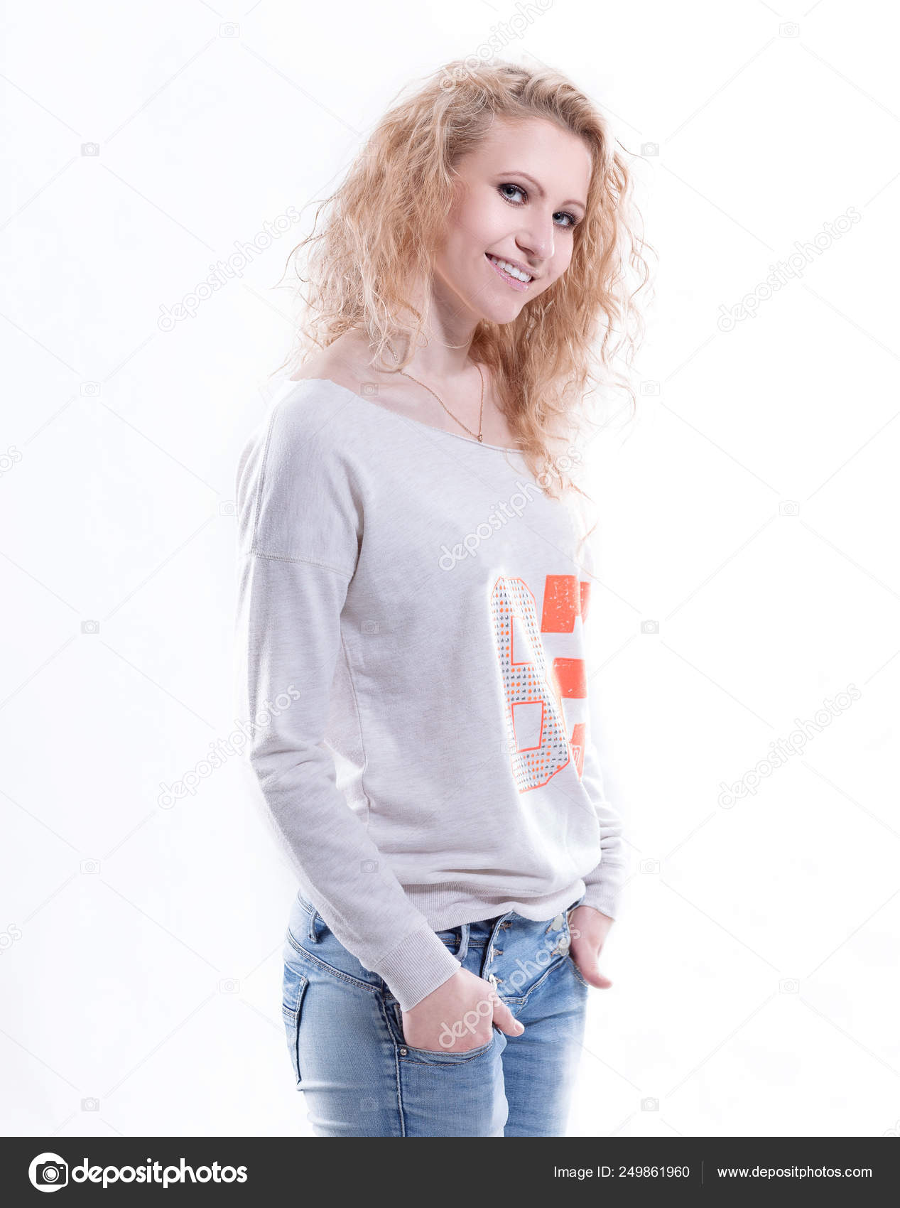 Side view. cute girl student looking at the camera. Stock Photo by ...