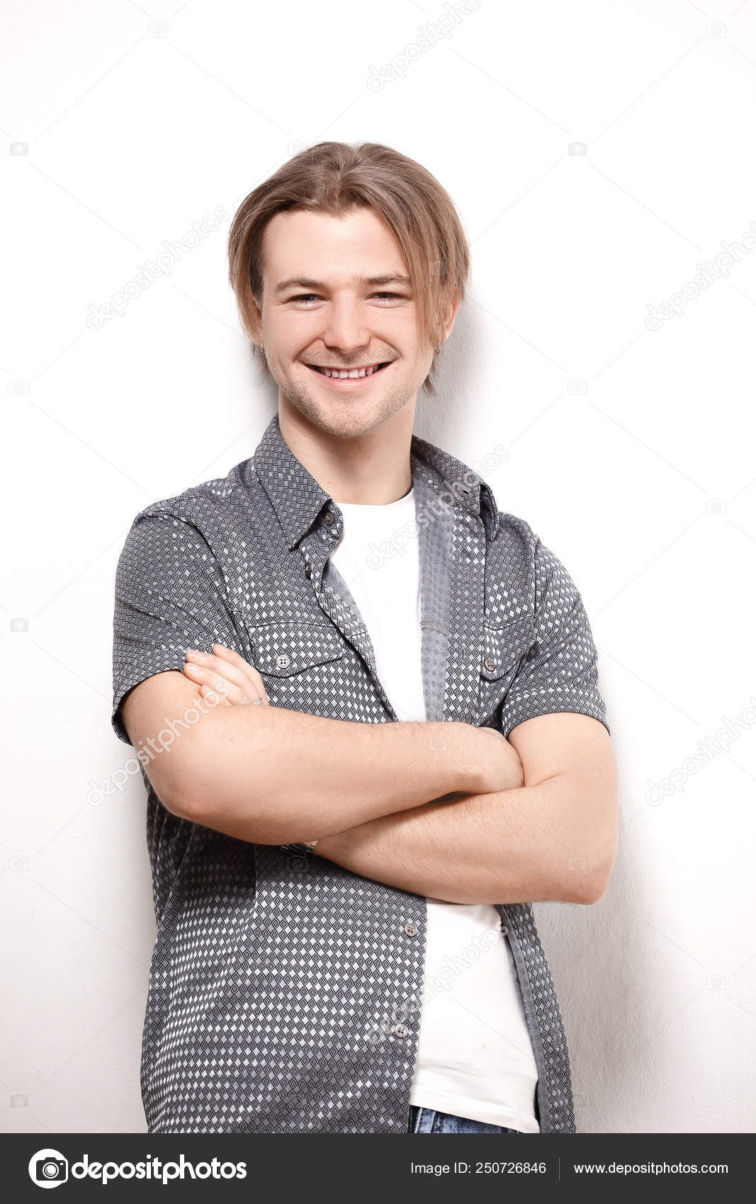 Porter contemporary guy in jeans.isolated on white Stock Photo by ...