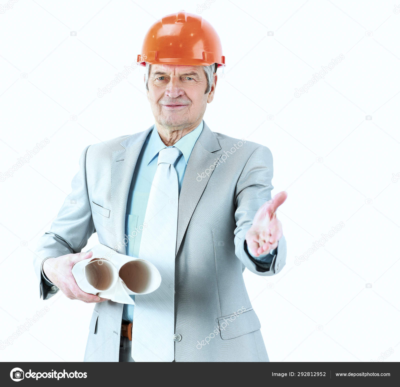 Good engineer keeps the work plans and holds out his hand for a ...