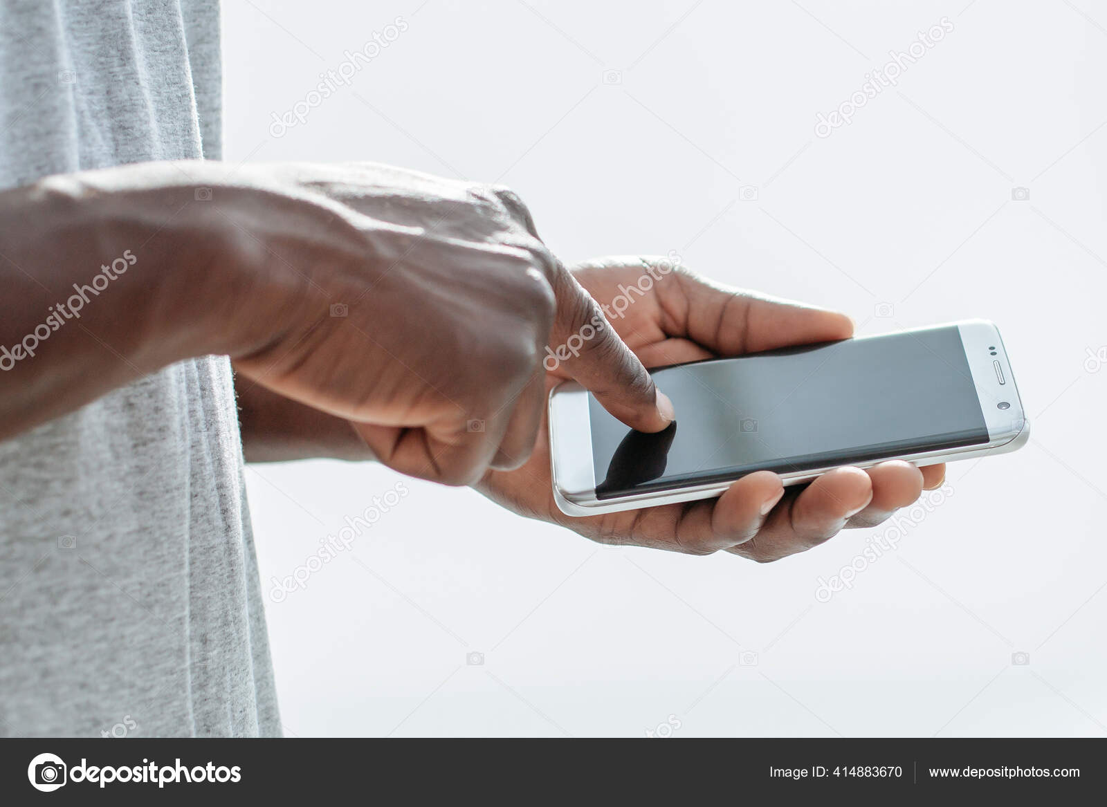 Close up.young man tapping the screen of his phone. — Stock Photo ...