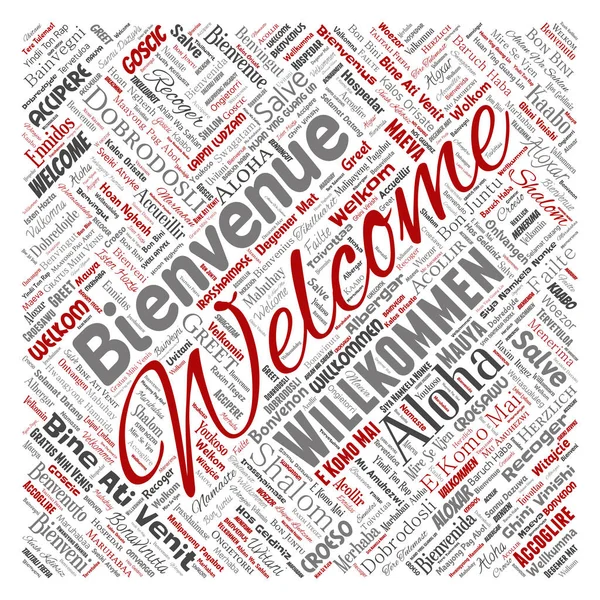 Conceptual abstract welcome or greeting international square red word ...
