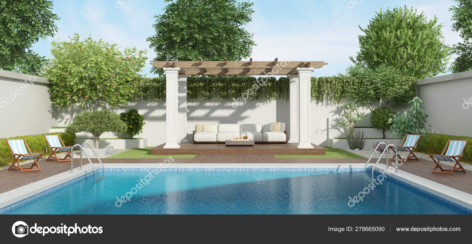Luxury garden with large pool Stock Photo by ©archideaphoto 278665090