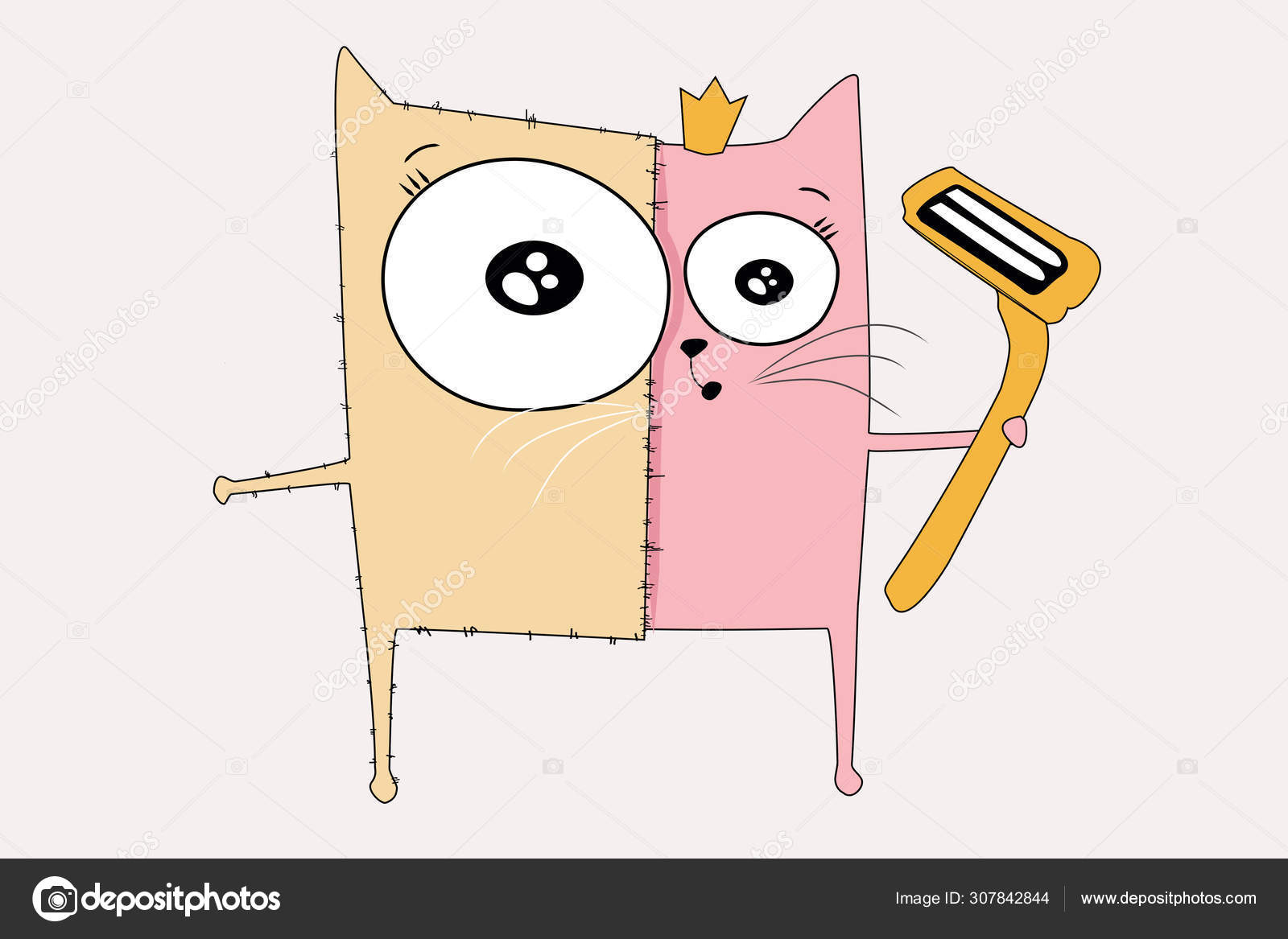 Sketch drawn in vector: cat woman shave hairy legs with a razor in her ...