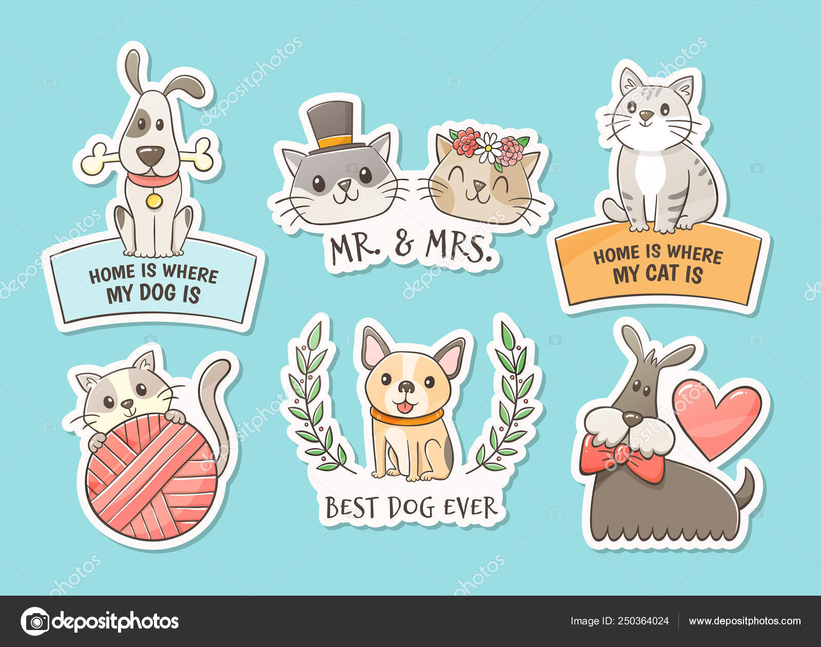 Cat and dog stickers collection Stock Vector by ©insemar 250364024