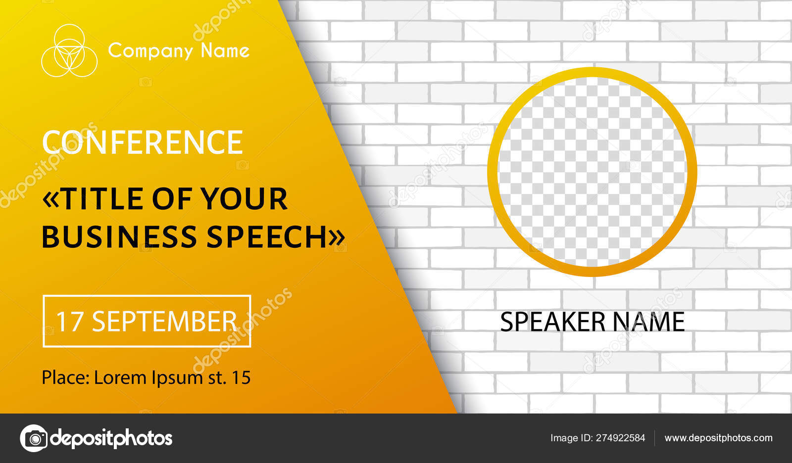 Business conference vector banner template with brick wall background ...