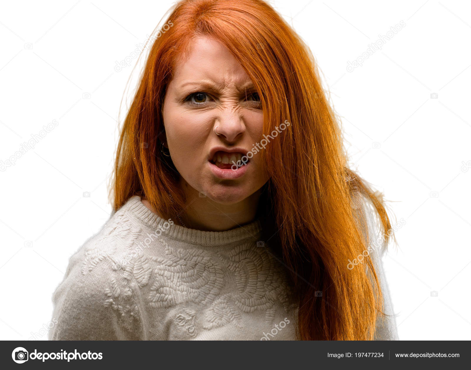 Beautiful Young Redhead Woman Angry Stressful Frowns Face ...