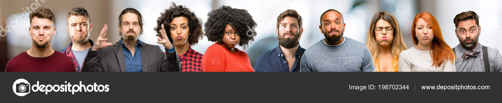 Group People Puffing Out Cheeks Having Fun Making Funny Face — Stock ...