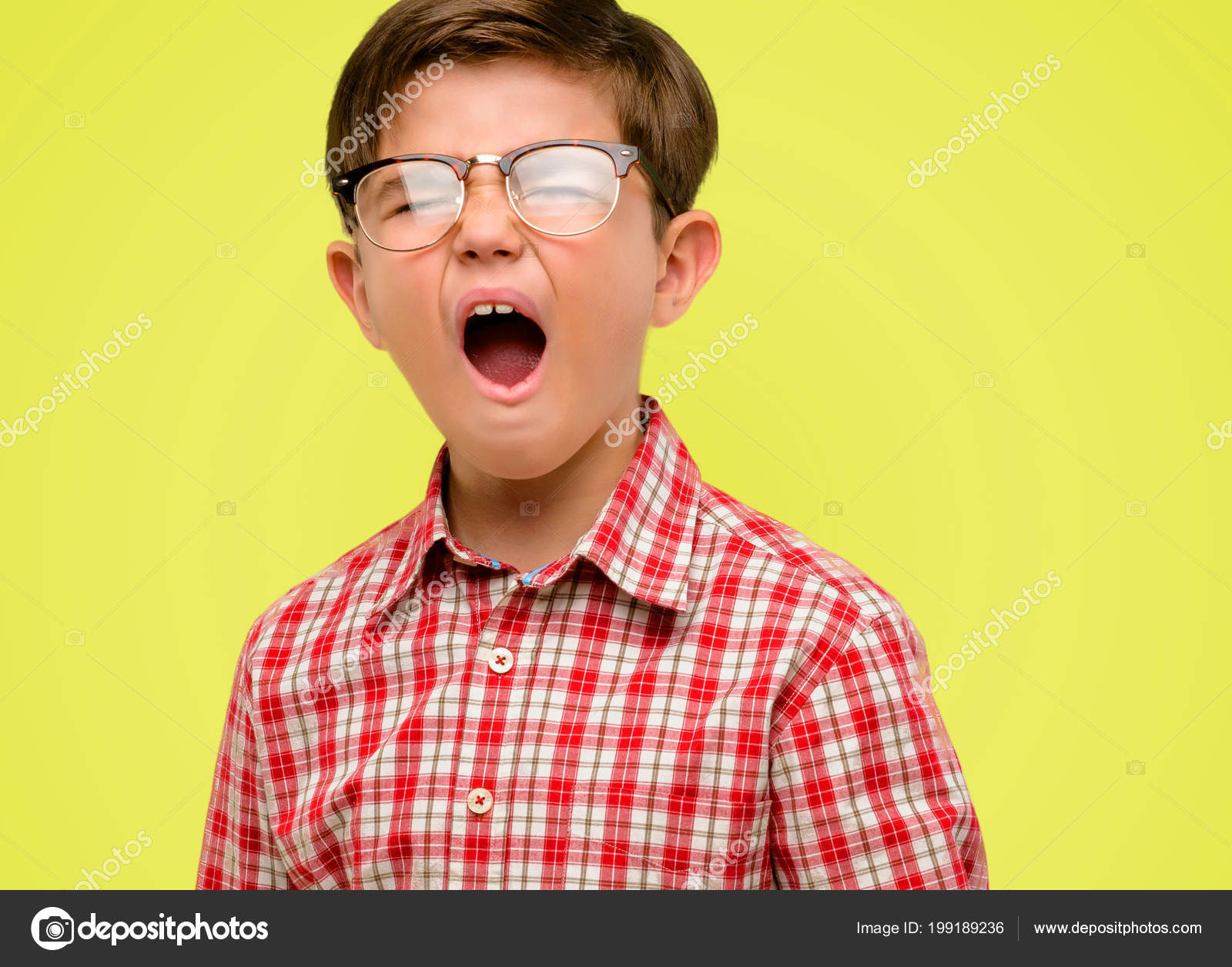 Handsome Toddler Child Green Eyes Stressful Terrified Panic Shouting ...