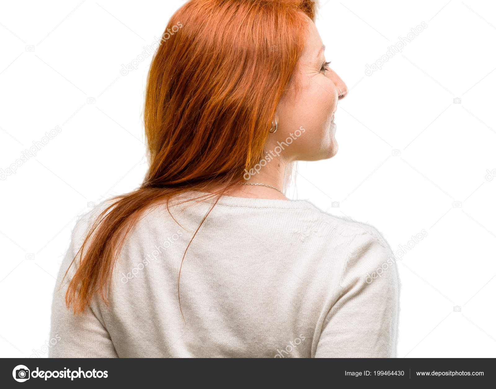 Beautiful Young Redhead Woman Backside Rear View Isolated White ...