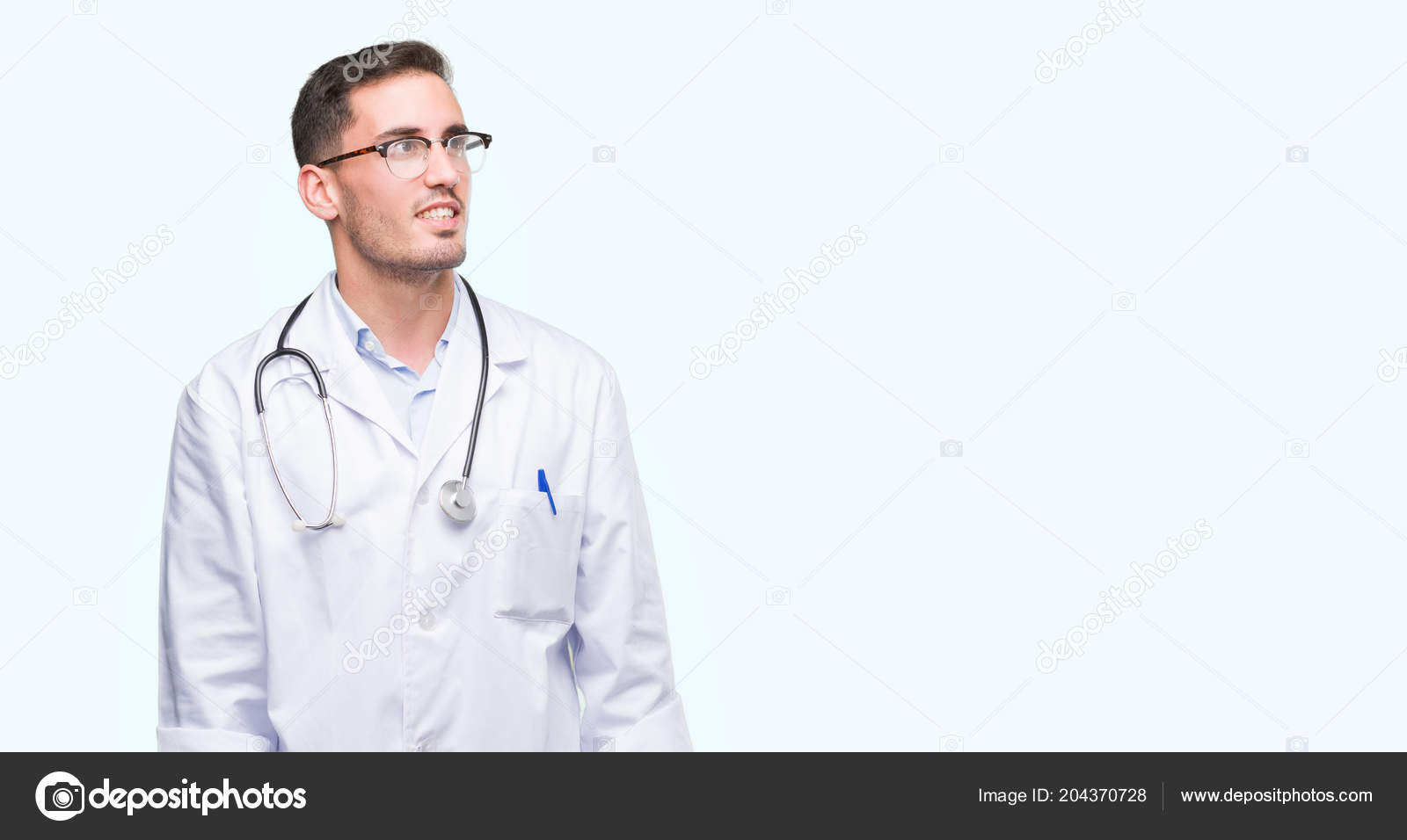 Handsome Young Doctor Man Looking Away Side Smile Face Natural — Stock ...