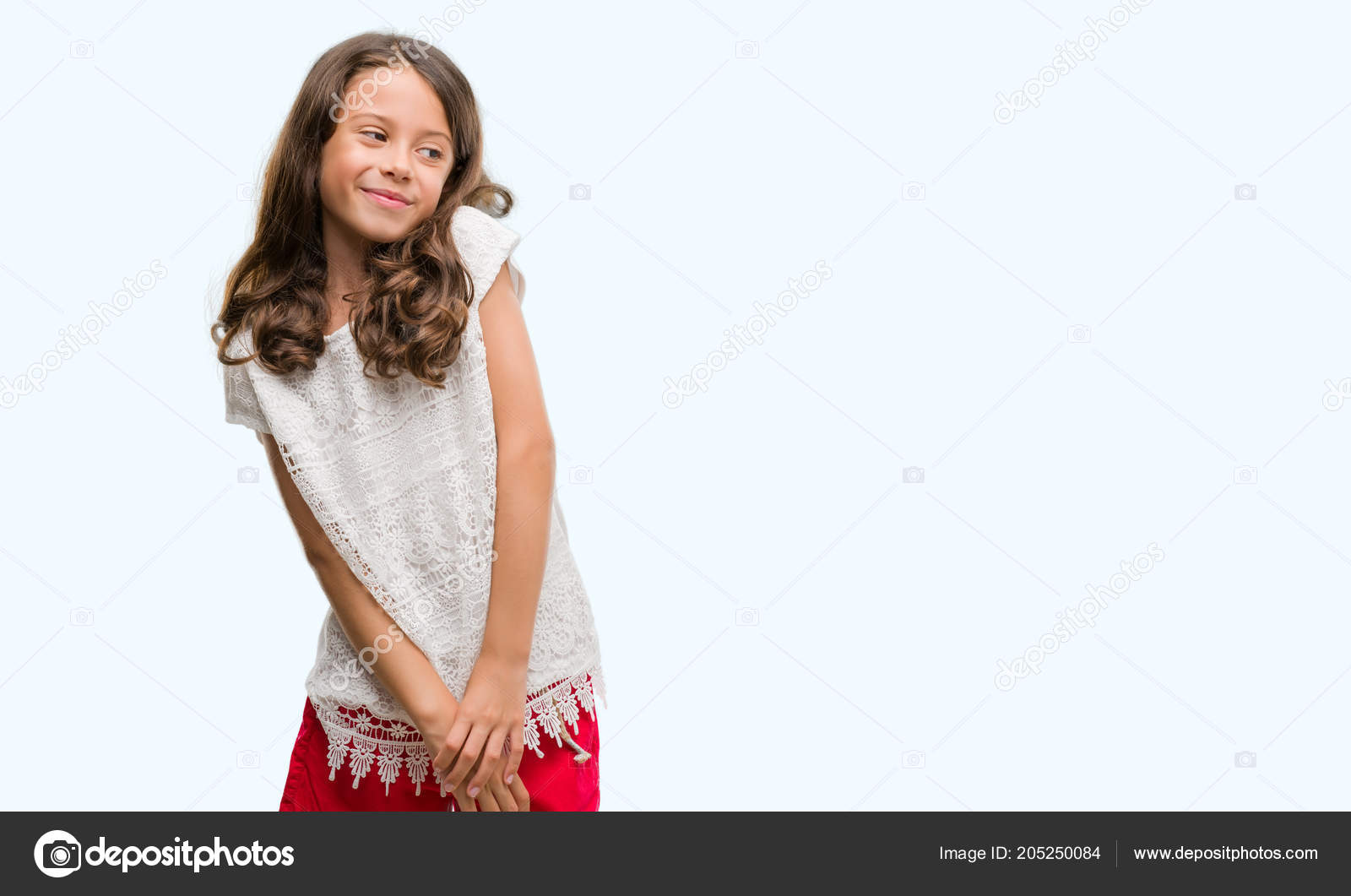 Brunette Hispanic Girl Looking Away Side Smile Face Natural Expression ...