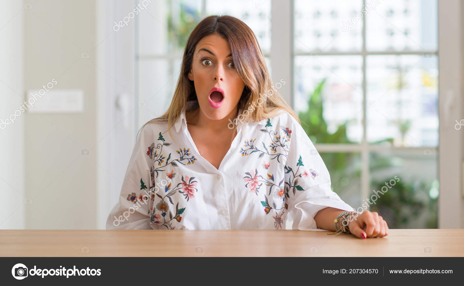 Young Woman Home Scared Shock Surprise Face Afraid Excited Fear Stock ...