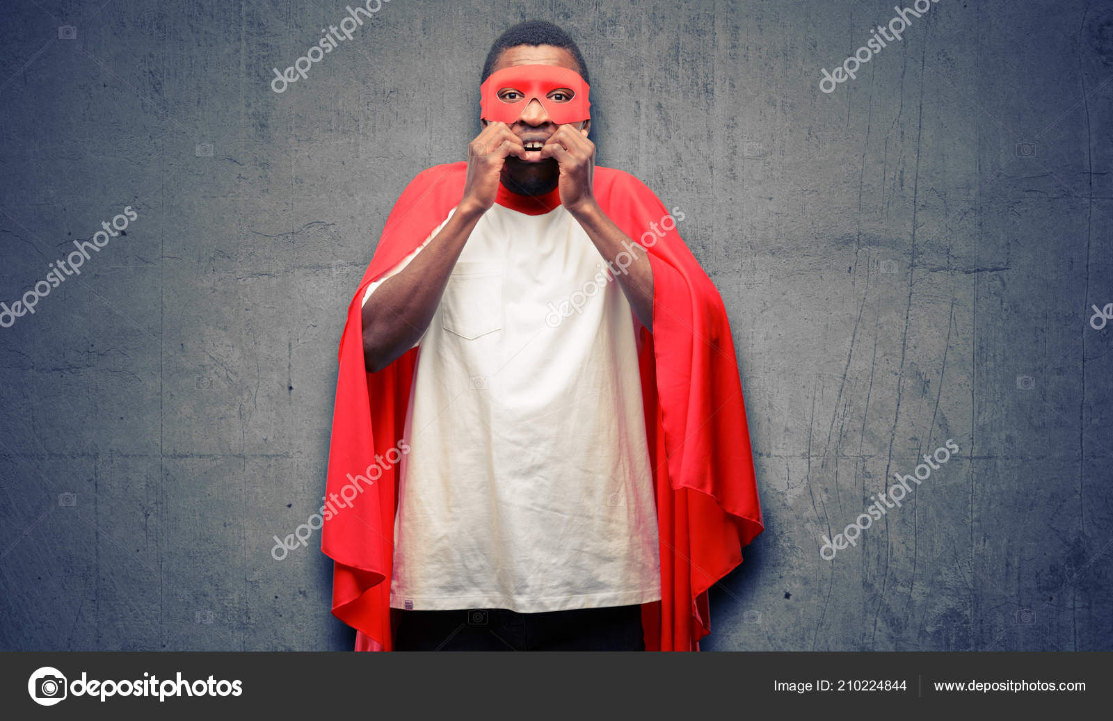 African Black Super Hero Man Terrified Nervous Expressing Anxiety Panic ...