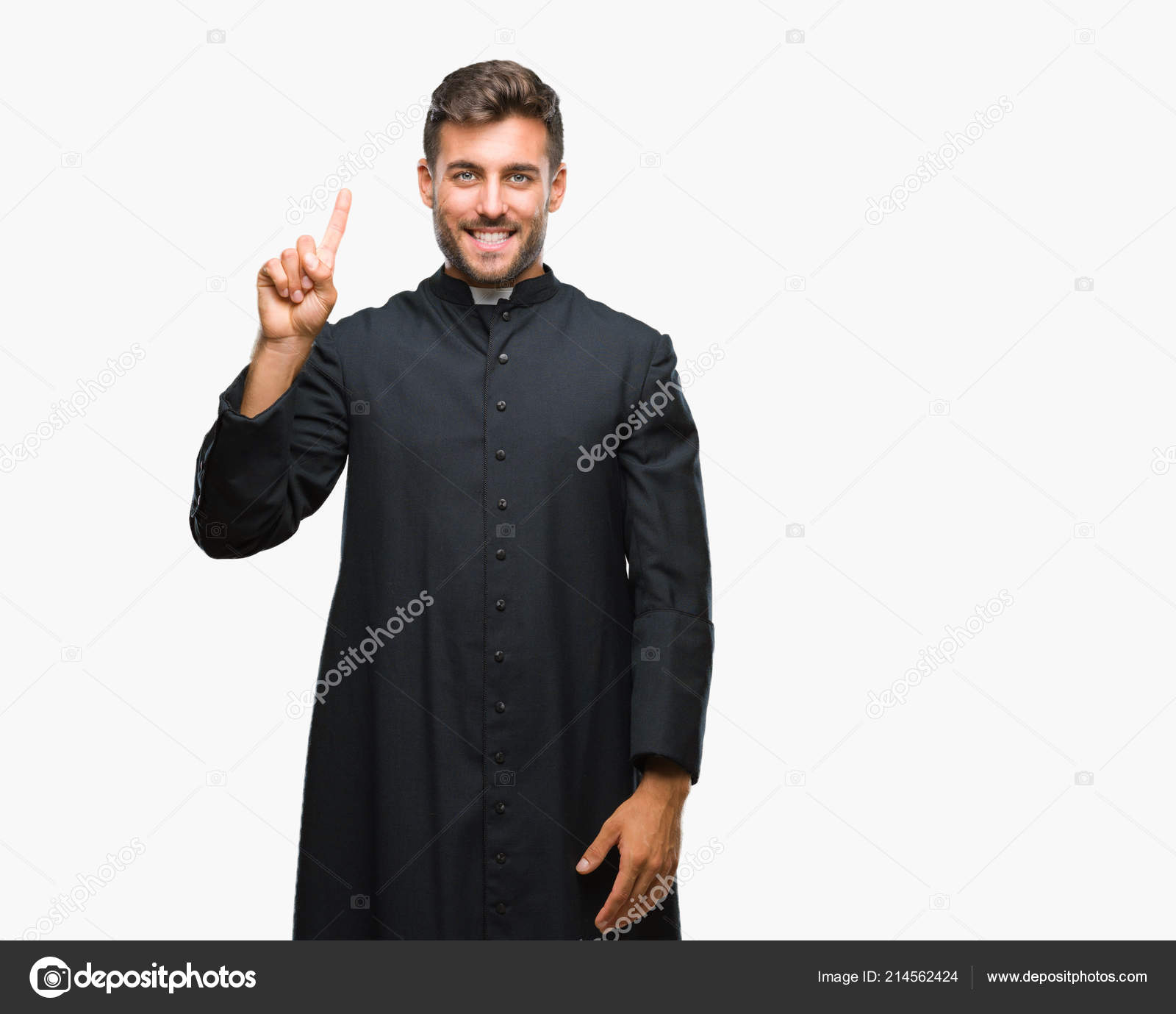 Young Catholic Christian Priest Man Isolated Background Showing ...