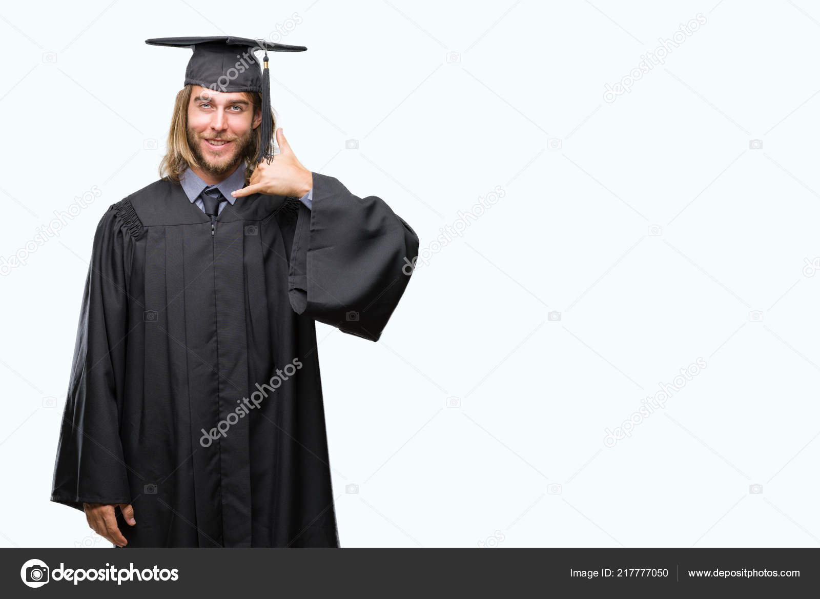 Young Handsome Graduated Man Long Hair Isolated Background Smiling ...