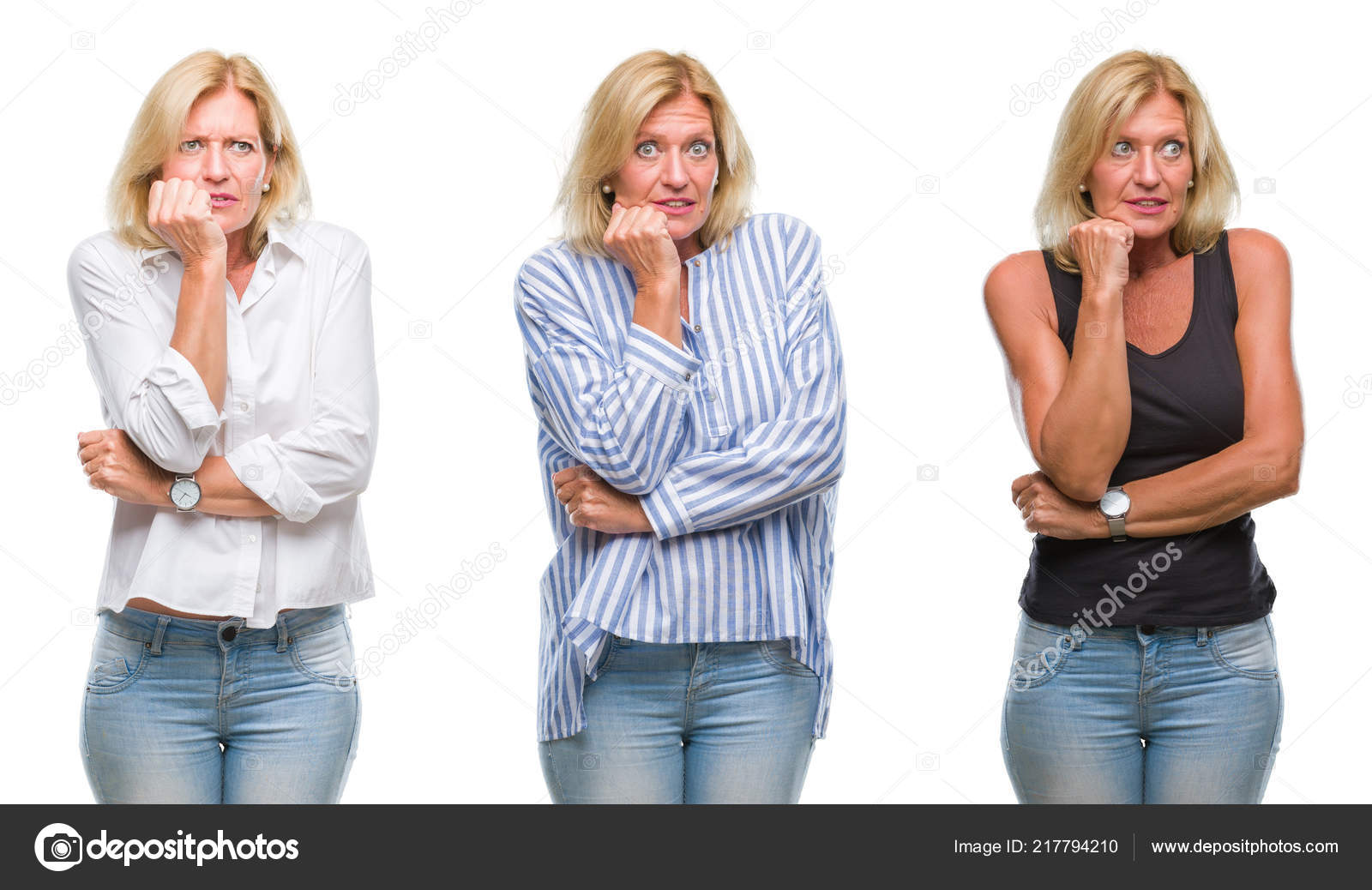 Collage Beautiful Middle Age Blonde Woman White Isolated Backgroud Looking — Stock Photo ...
