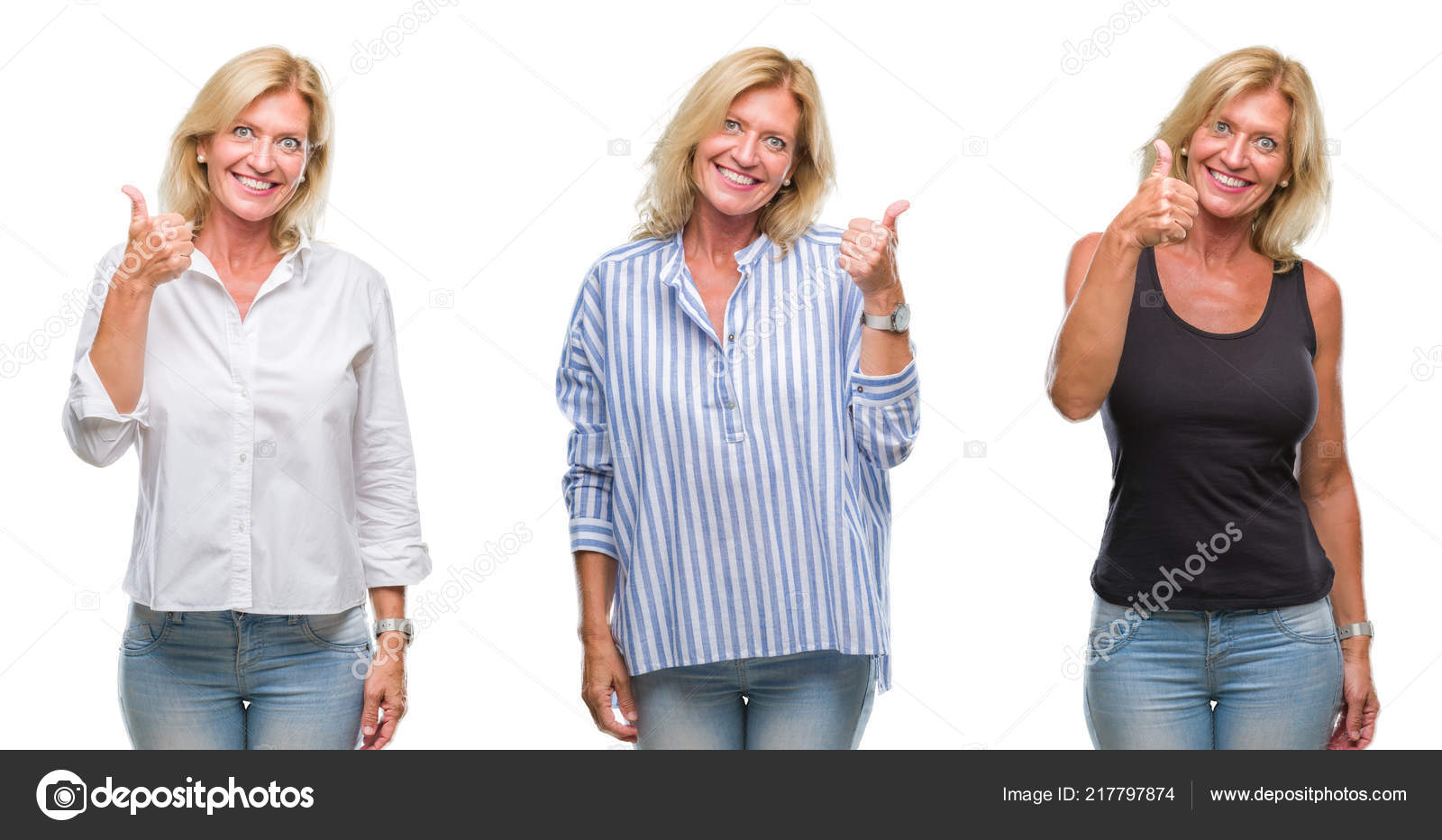 Collage Beautiful Middle Age Blonde Woman White Isolated Backgroud Doing — Stock Photo ...