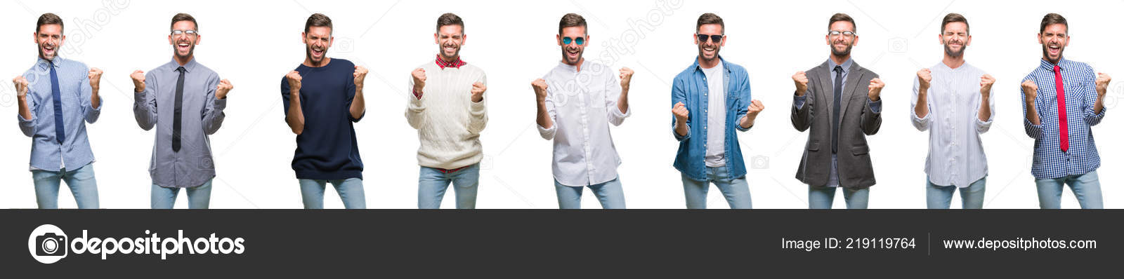 Collage Young Man White Isolated Backgroud Very Happy Excited Doing ...