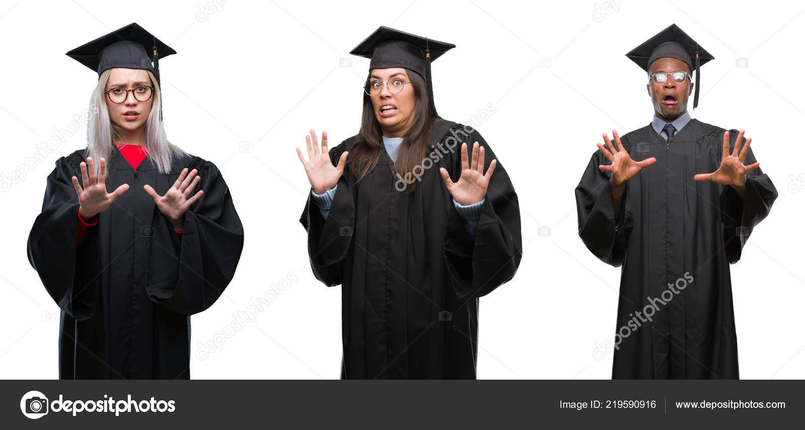 Collage Group Young Student People Wearing Univerty Graduated Uniform ...