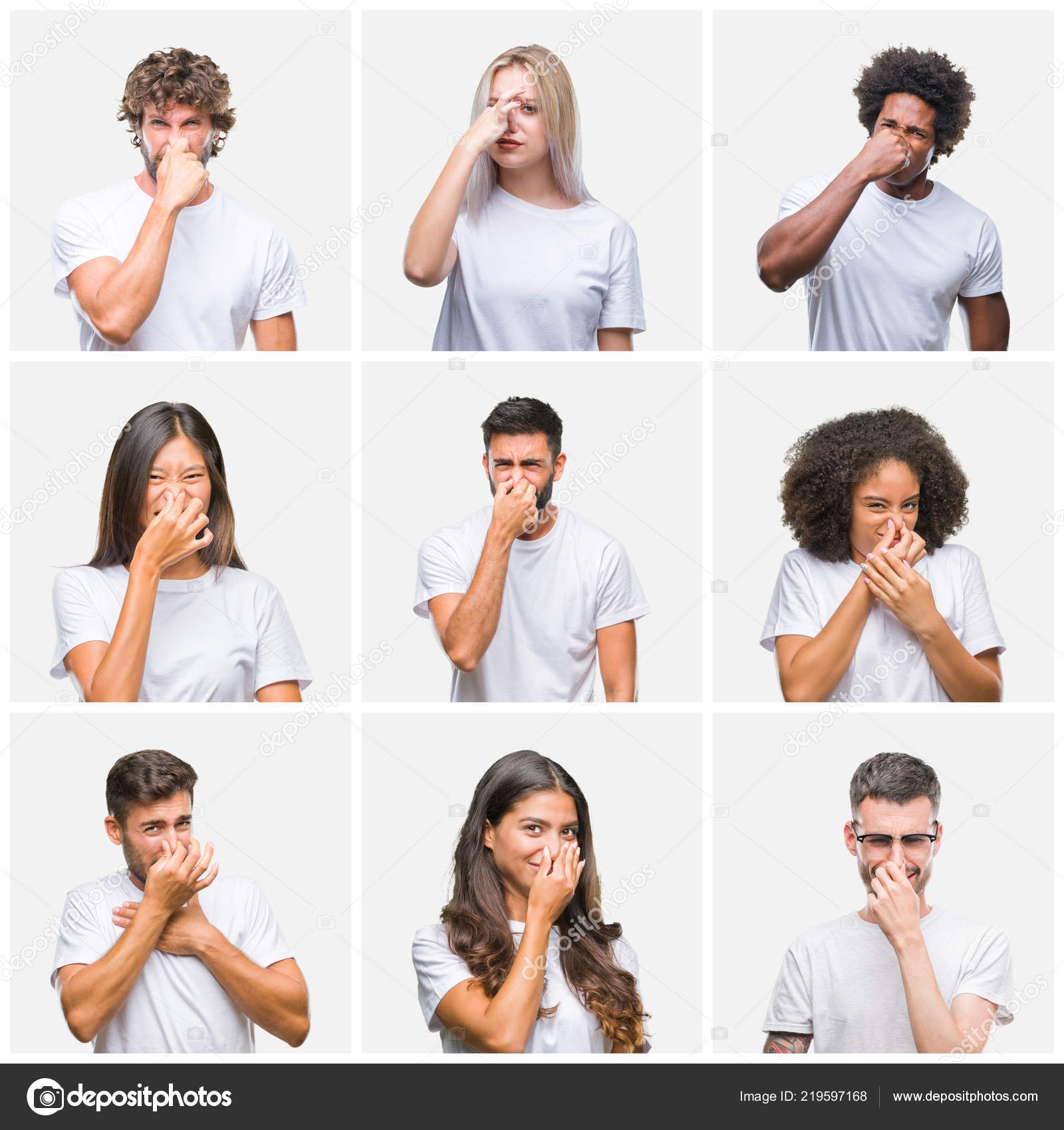 Collage Group People Wearing Casual White Shirt Isolated Background ...