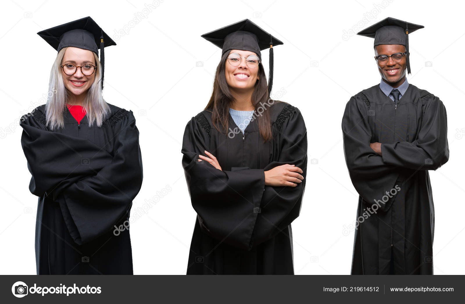 Collage Group Young Student People Wearing Univerty Graduated Uniform ...