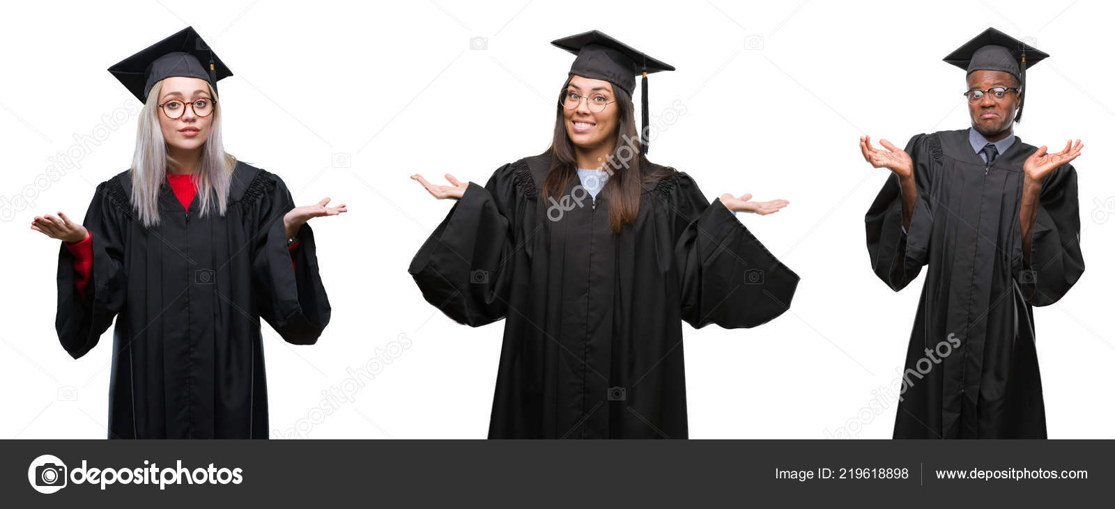 Collage Group Young Student People Wearing Univerty Graduated Uniform ...