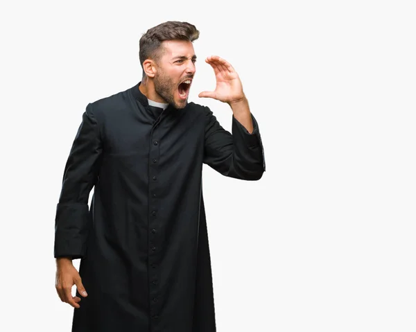 Young Catholic Christian Priest Man Isolated Background Peeking Shock ...