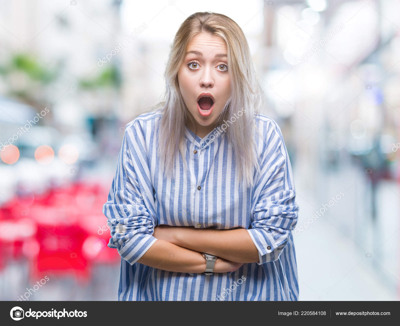 Young Blonde Woman Isolated Background Afraid Shocked Surprise Expression Fear — Stock Photo ...