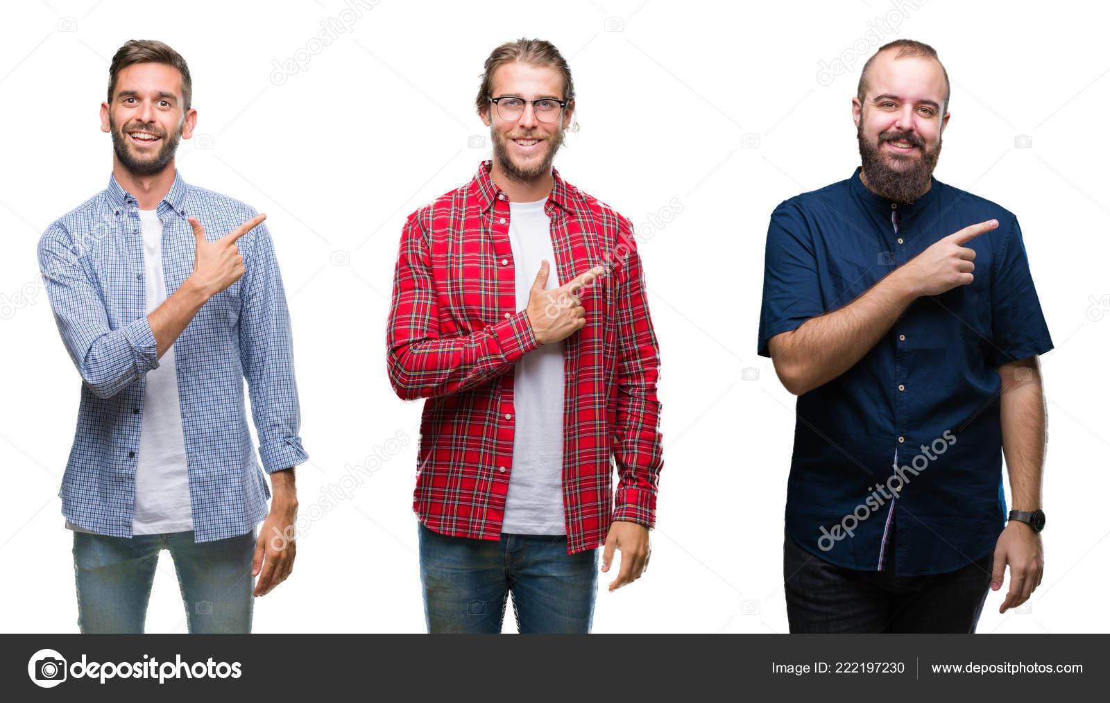 Collage Group Young Men White Isolated Background Cheerful Smile Face ...