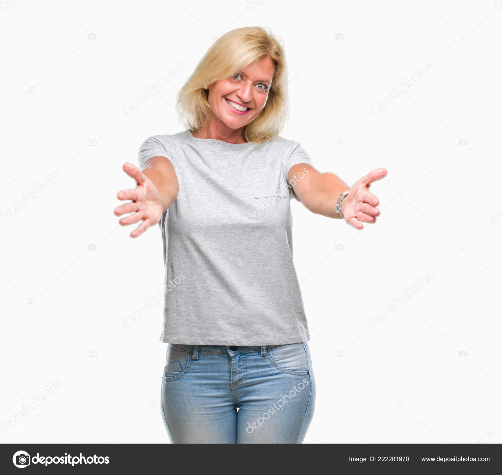 Middle Age Blonde Woman Isolated Background Looking Camera Smiling Open — Stock Photo ...