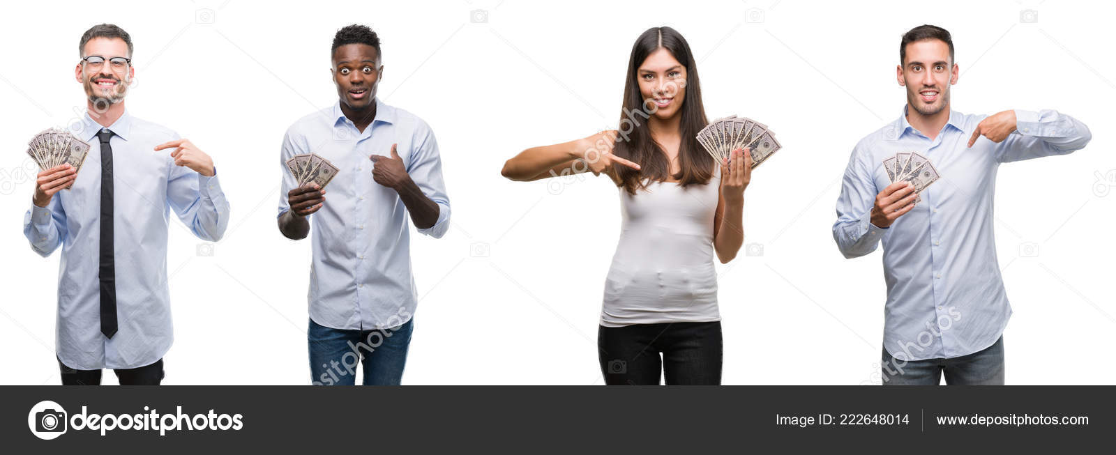 Collage Group Team Workers Holding Bank Notes Dollars Isolated ...