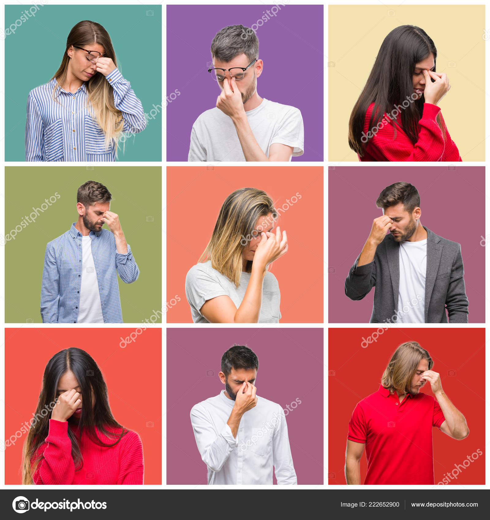 Collage Group People Women Men Colorful Isolated Background Tired ...