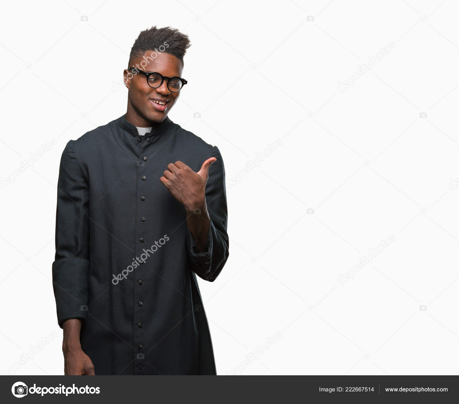 Young African American Priest Man Isolated Background Smiling Happy ...