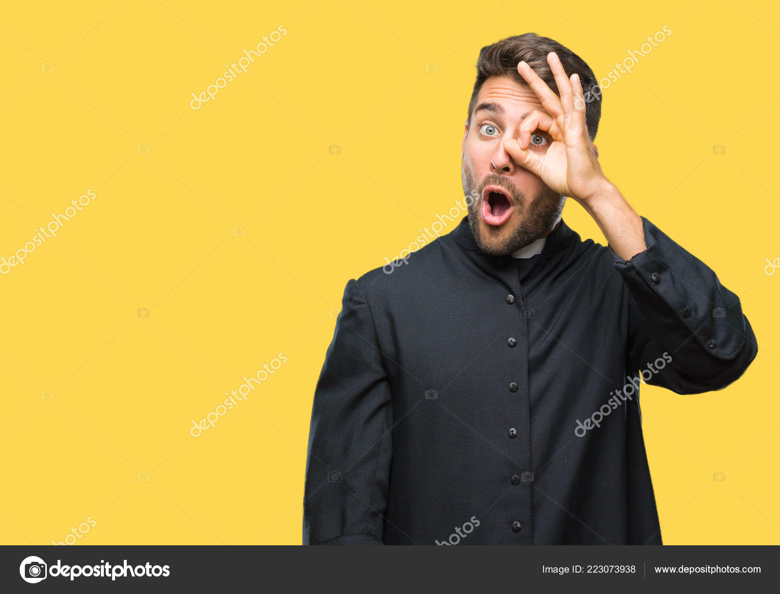 Young Catholic Christian Priest Man Isolated Background Doing Gesture ...