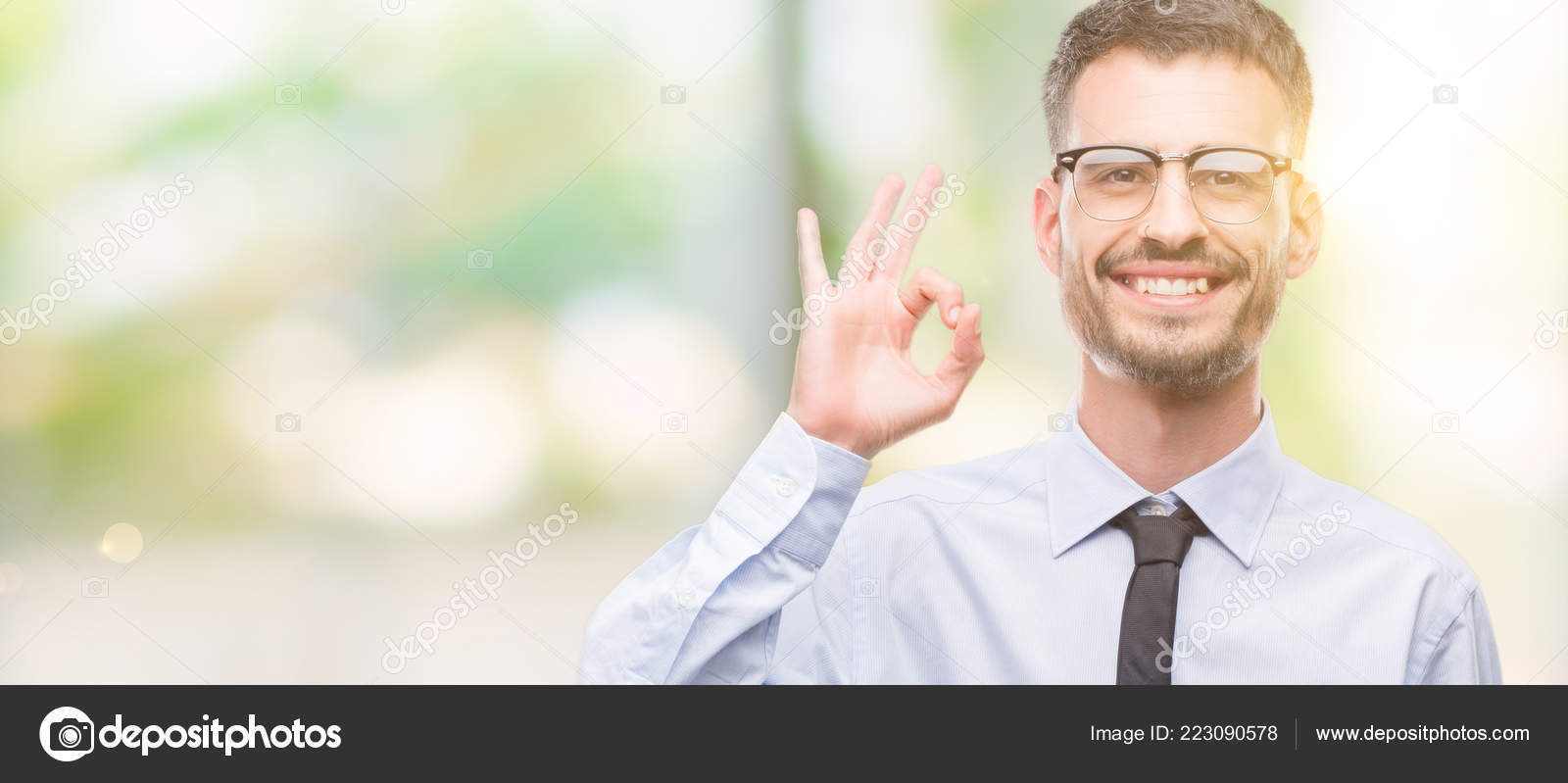 Young Business Man Doing Sign Fingers Excellent Symbol — Stock Photo ...