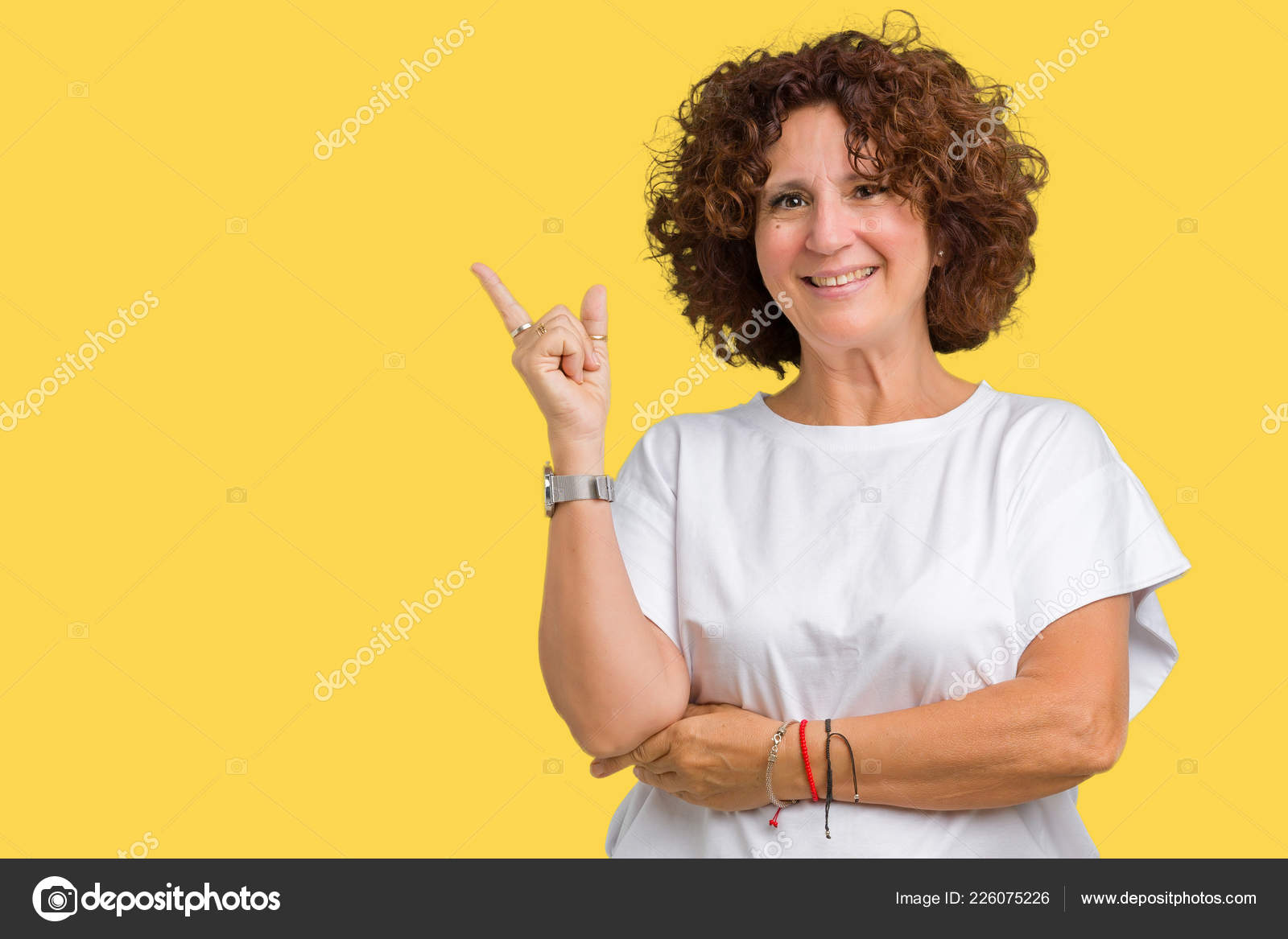 Beautiful Middle Ager Senior Woman Wearing White Shirt Isolated ...