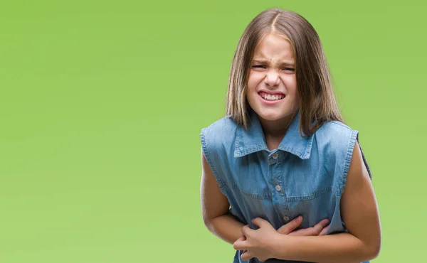Brunette Hispanic Girl Hand Stomach Because Indigestion Painful Illness ...