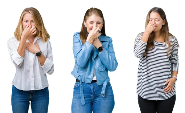 Collage Group Three Beautiful Women White Isolated Background Looking ...