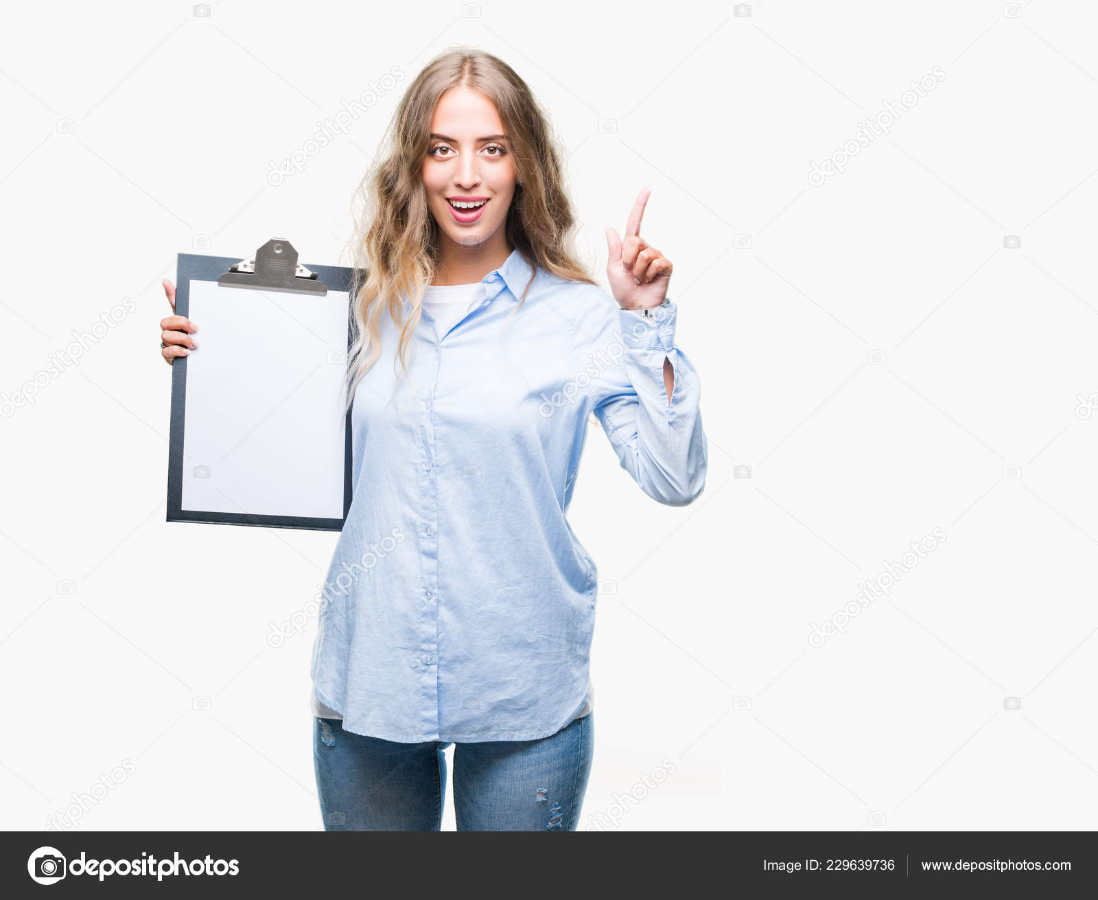 Beautiful Young Blonde Business Woman Holding Clipboard Isolated ... Beautiful Young Blonde Business Woman Holding Clipboard Isolated ...