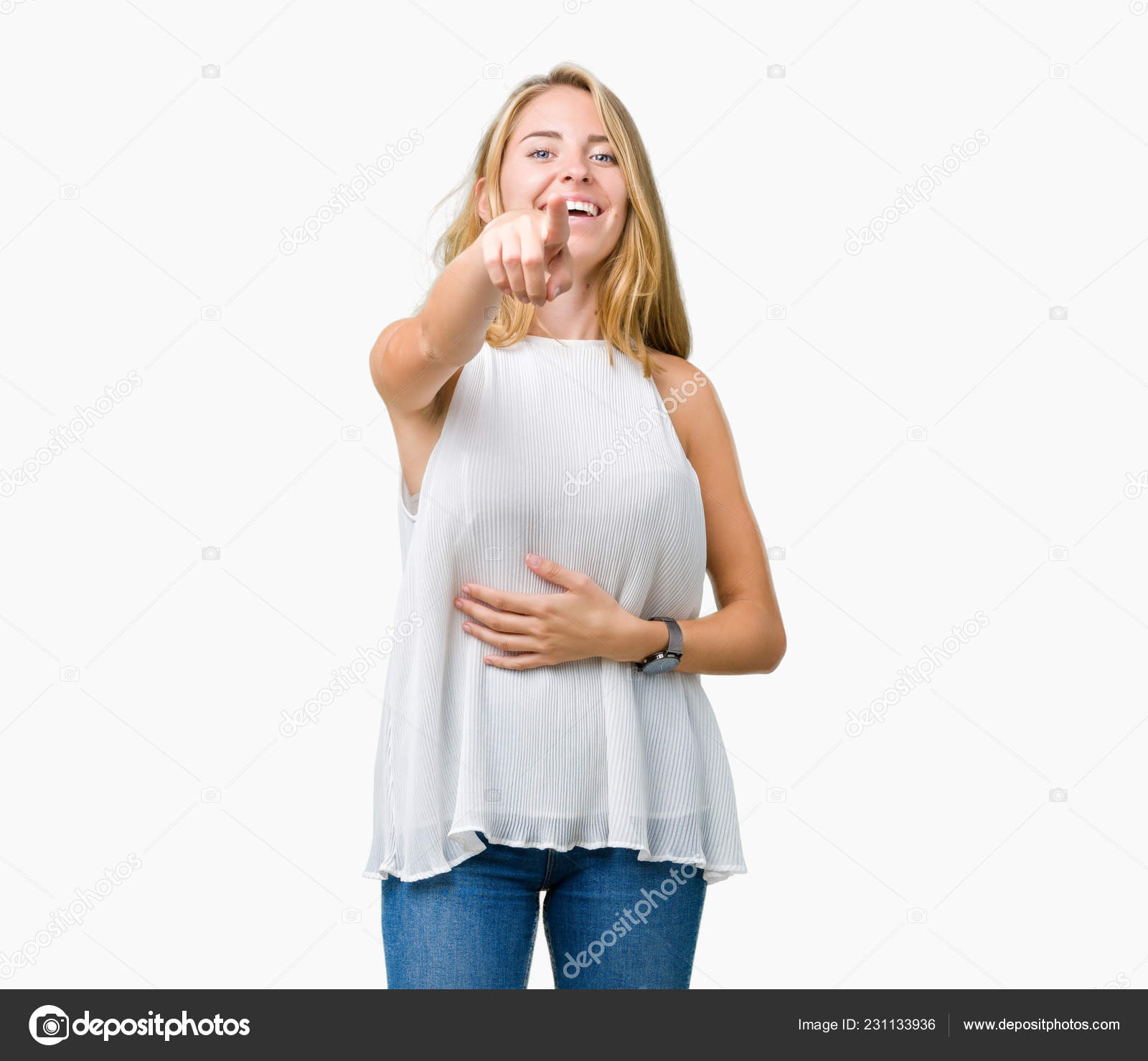 Beautiful Young Elegant Woman Isolated Background Laughing You Pointing ...