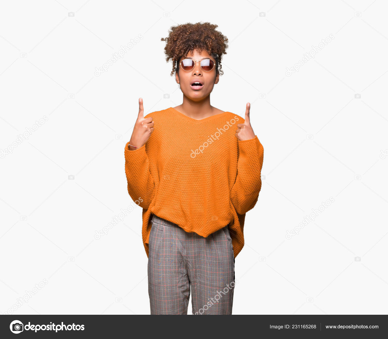 Beautiful Young African American Woman Wearing Sunglasses Isolated